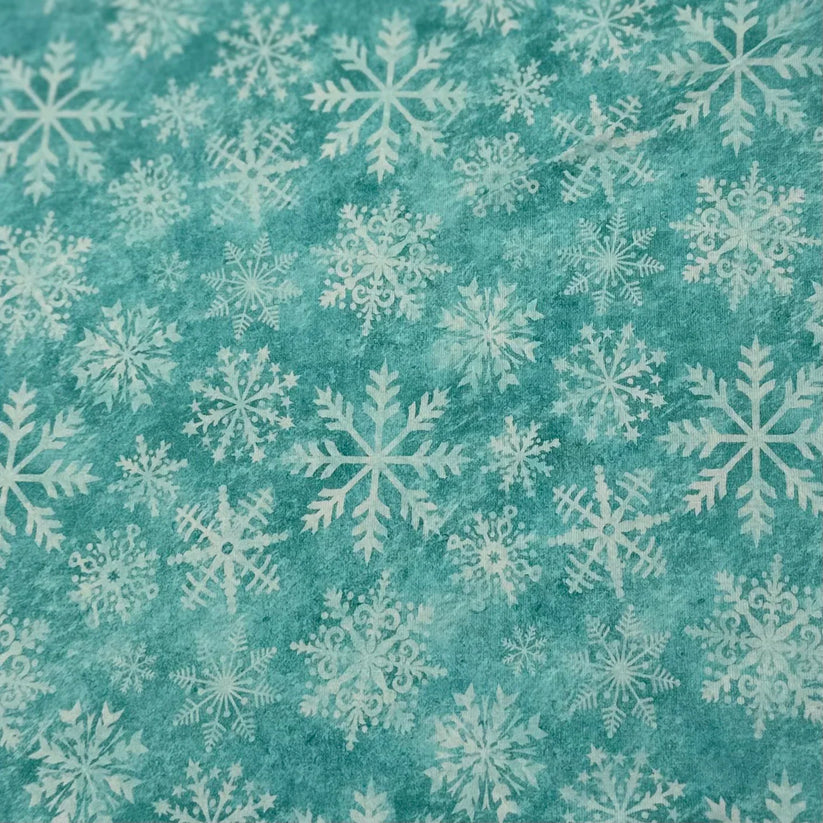 White Snowflakes on Aqua Bamboo/Spandex Jersey Fabric – Nature's Fabrics