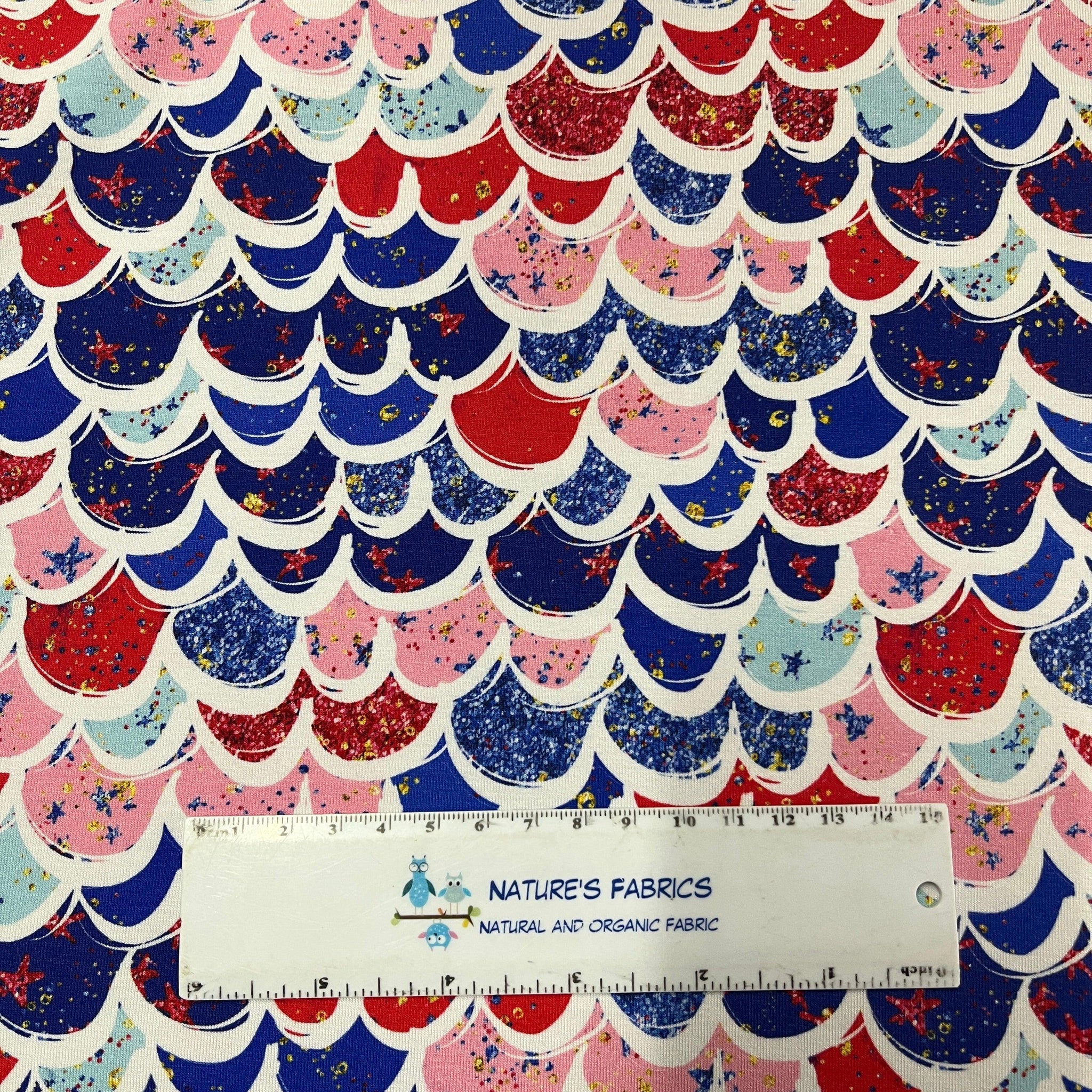Red, White and Blue Scales on Bamboo Stretch French Terry Fabric ...