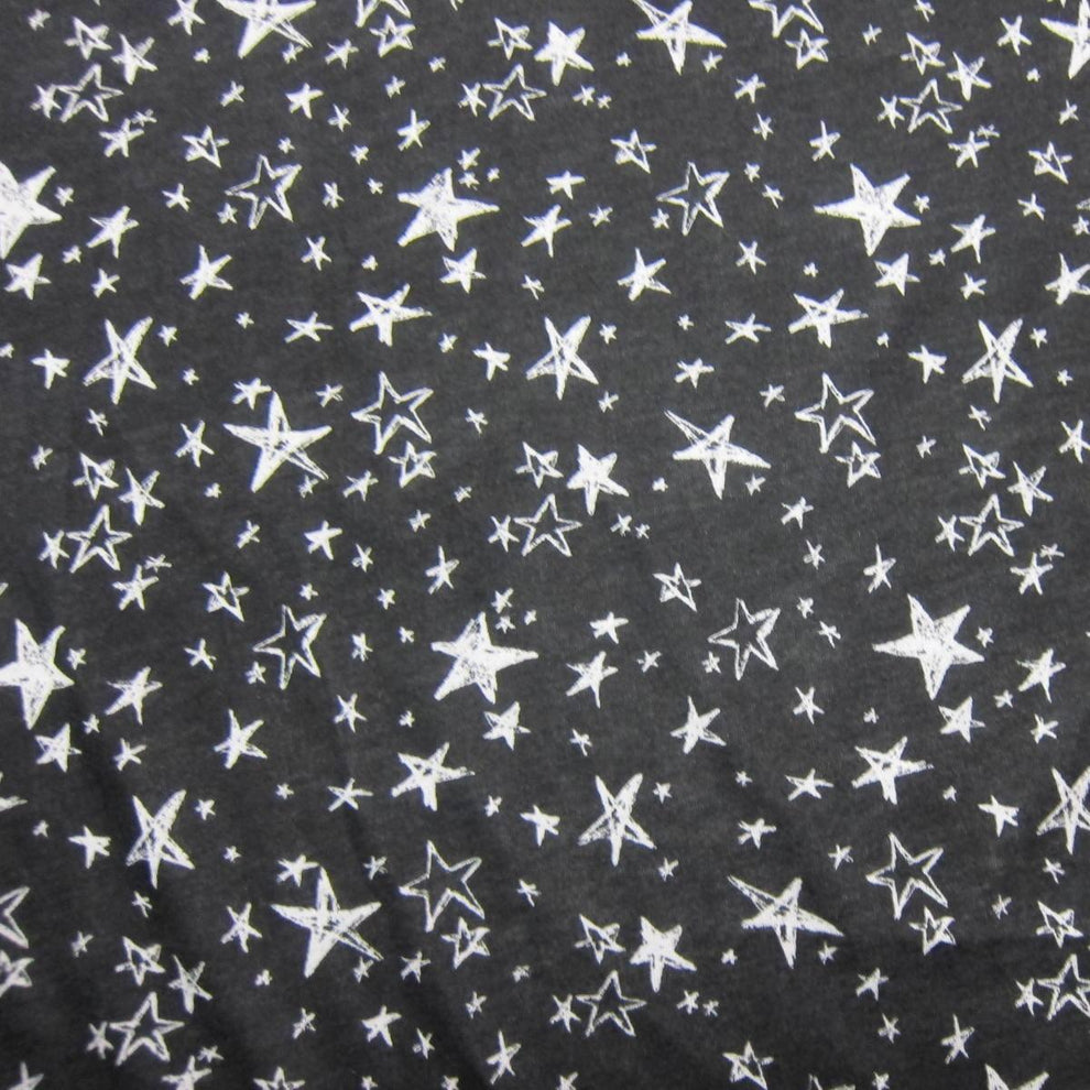 White Stars on Black Cotton/Poly Jersey Fabric – Nature's Fabrics